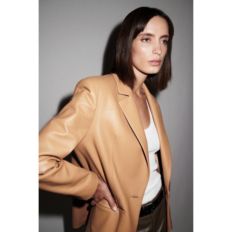 Verheyen London Chesca Oversize Blazer in Camel Leather, Size 8 For ...
