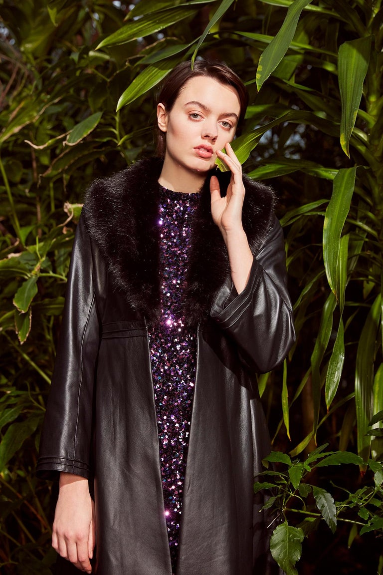 Verheyen London Edward Leather Coat with Faux Fur Collar in Black ...