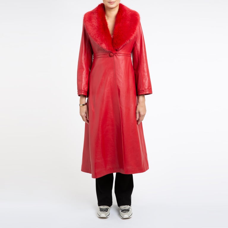 Verheyen London Edward Leather Coat with Faux Fur Collar in Red - Size ...