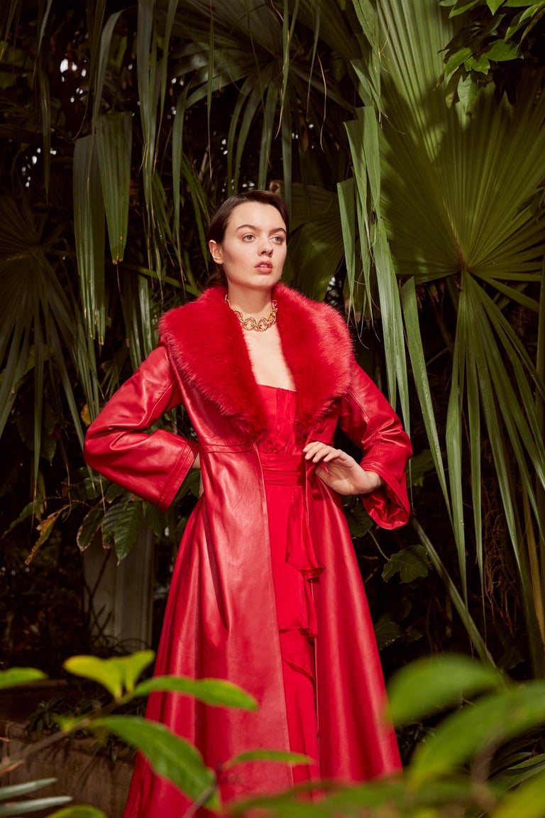 Verheyen London Edward Leather Coat with Faux Fur Collar in Red - Size ...