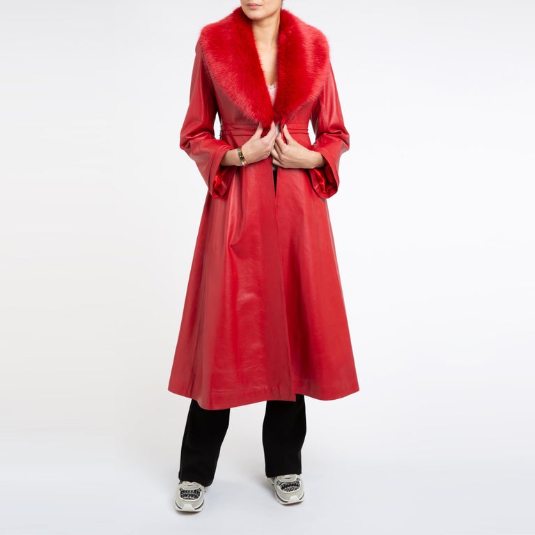 Verheyen London Edward Leather Coat with Faux Fur Collar in Red - Size ...
