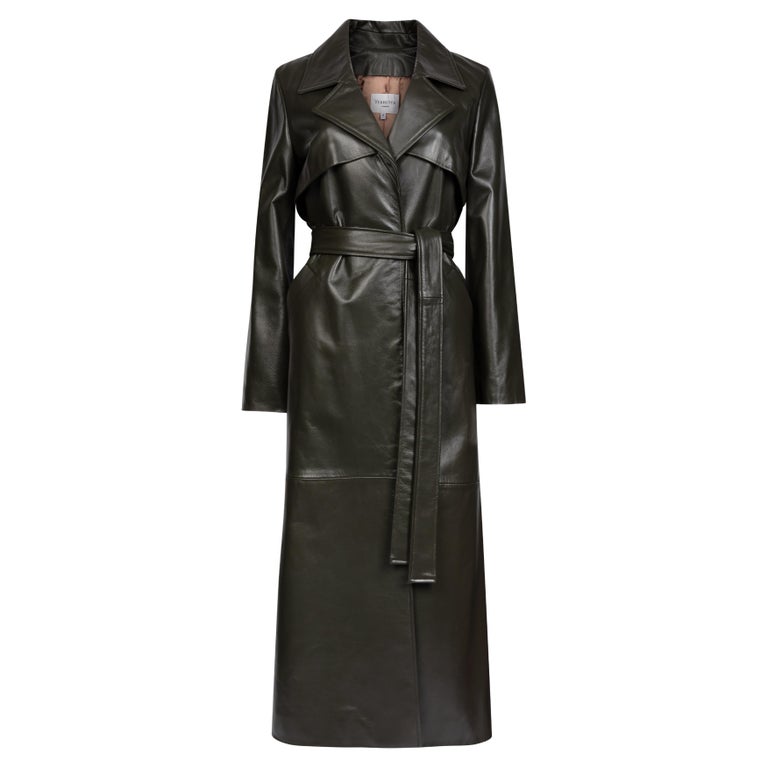 Verheyen London Leather Trench Coat in Dark Khaki Green - Size uk 8 For ...