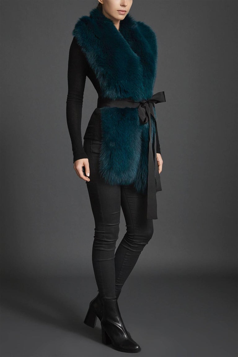 Verheyen London Legacy Stole in Jade Fox Fur and Silk Lining with Belt ...