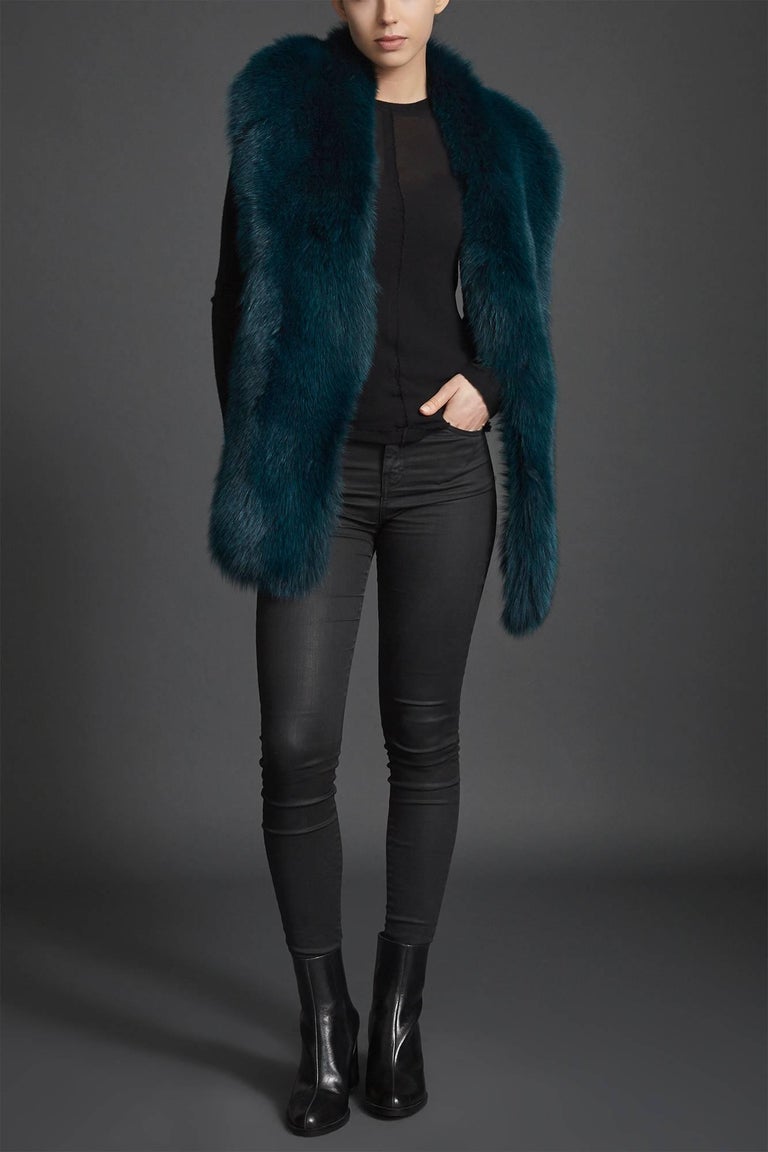 Verheyen London Legacy Stole in Jade Fox Fur and Silk Lining with Belt ...