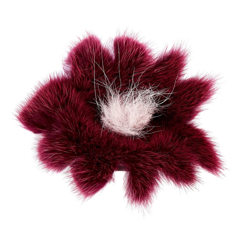 Verheyen London Mink Fur Flower Brooch in Berry Burgundy For Sale at ...