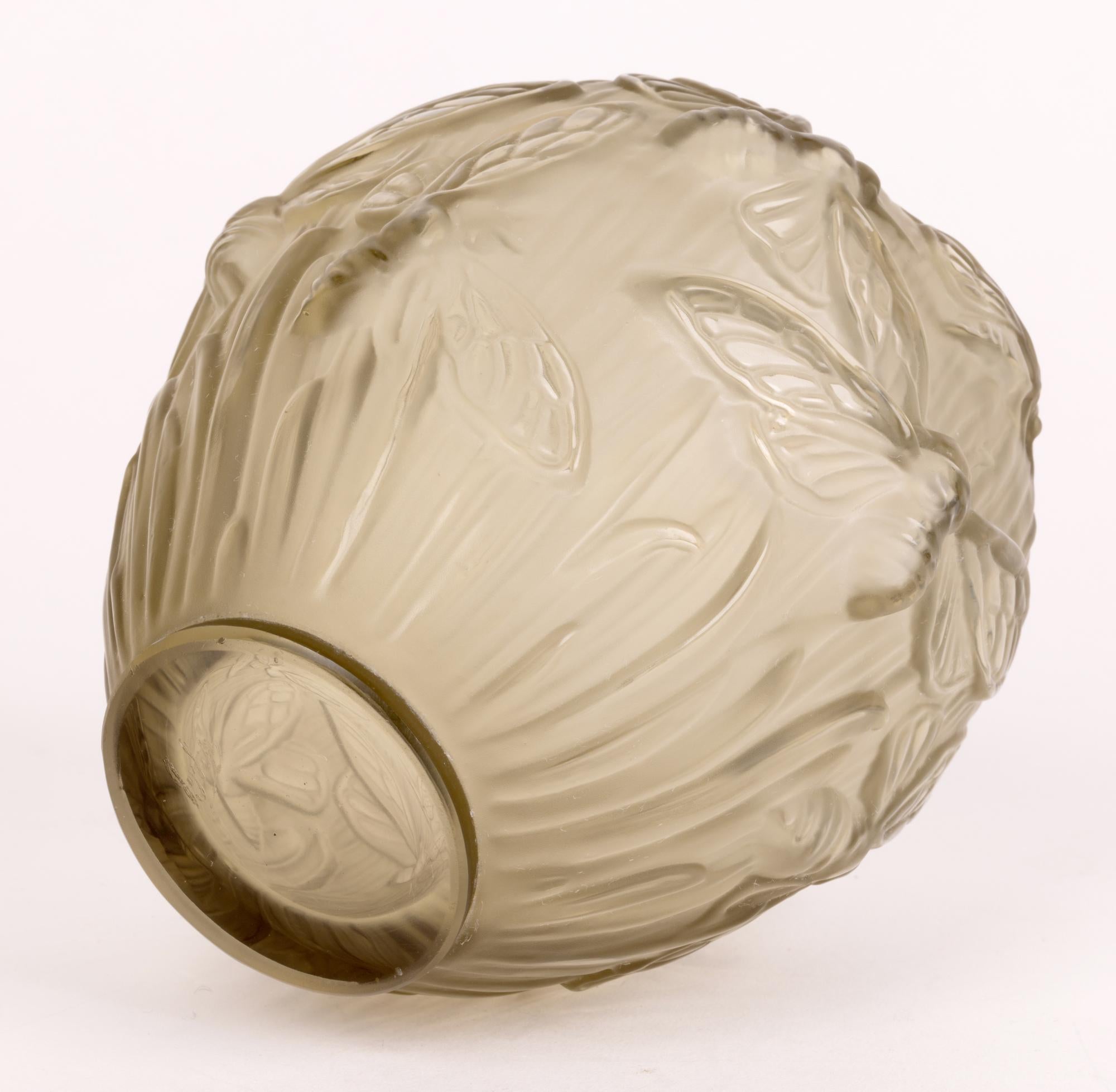 Verlys French Art Deco Les Phalenes Brown Tinted Art Glass Vase at ...