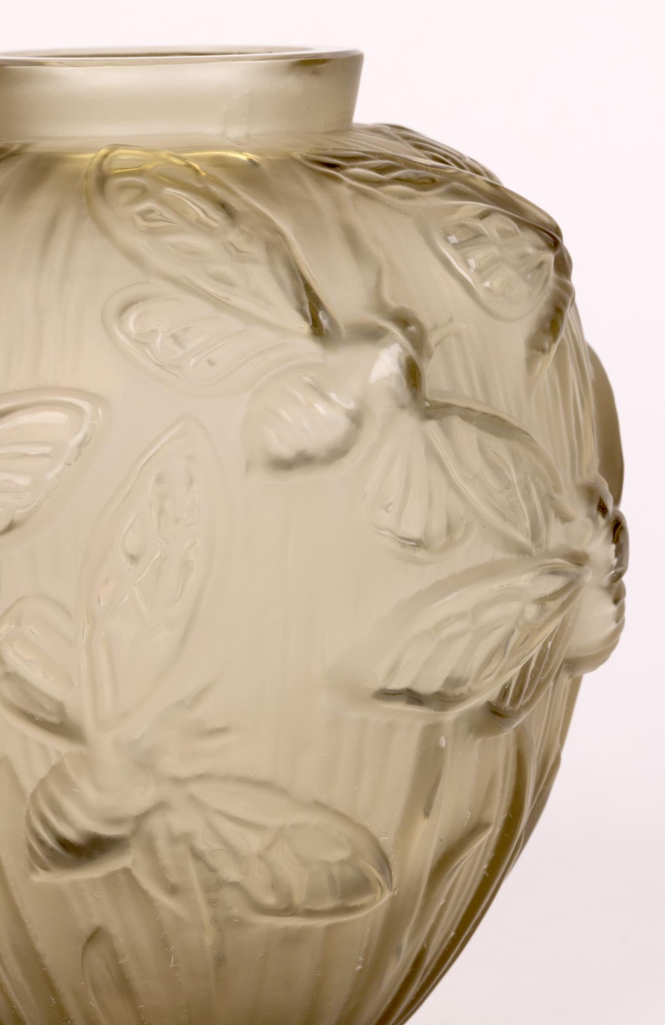 Verlys French Art Deco Les Phalenes Brown Tinted Art Glass Vase at ...