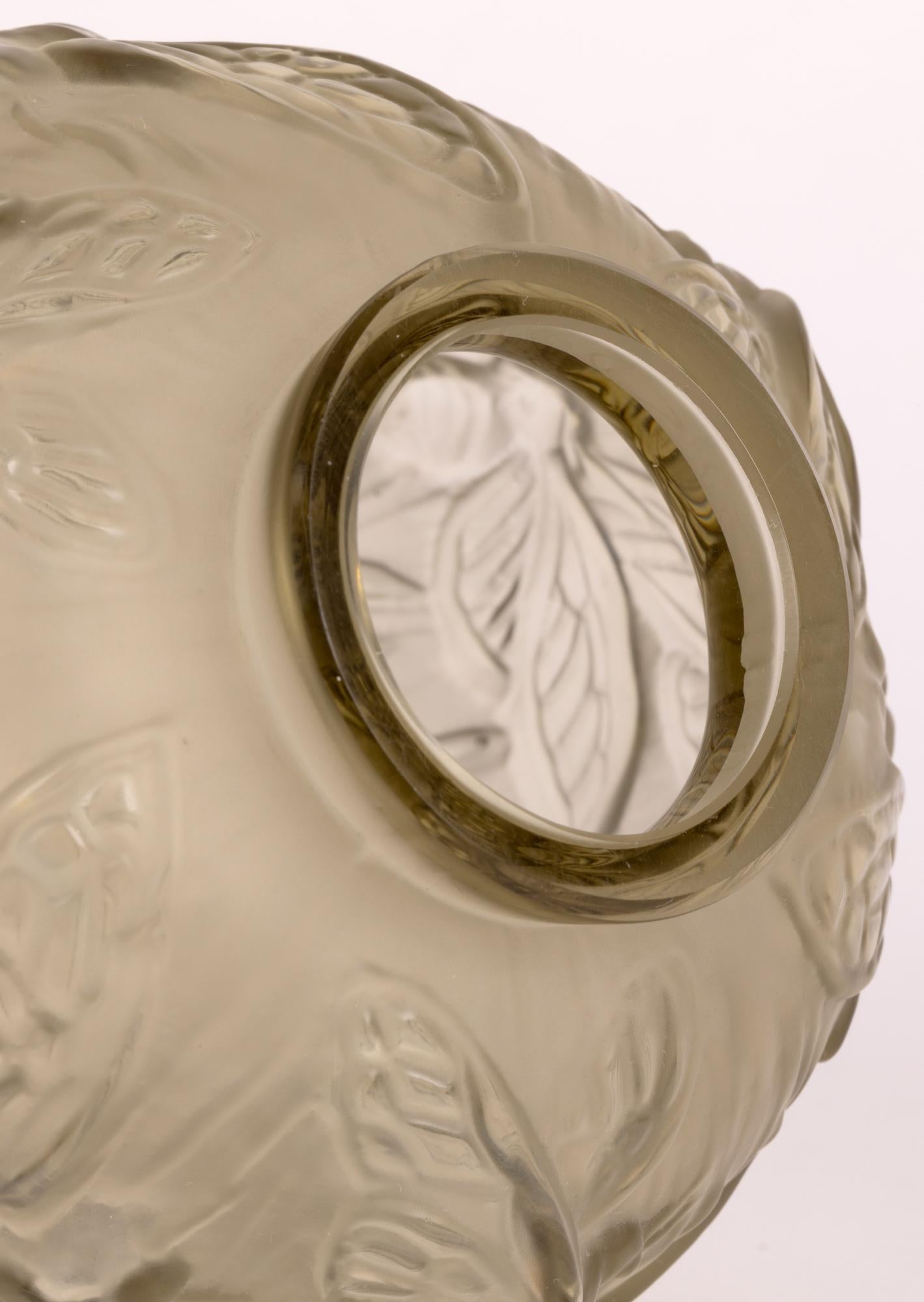 Verlys French Art Deco Les Phalenes Brown Tinted Art Glass Vase at ...