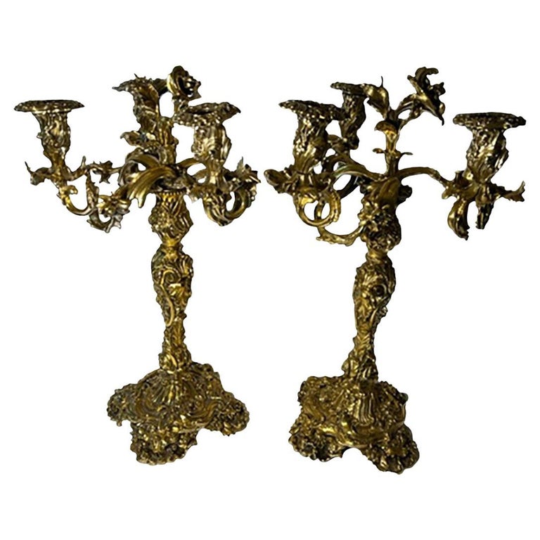 Vermeil Gold Over Silver Metal Candelabras For Sale at 1stDibs