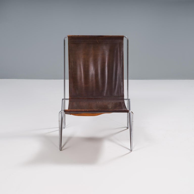 Verner Panton Brown Leather Bachelor Sling Armchair For Sale at 1stDibs