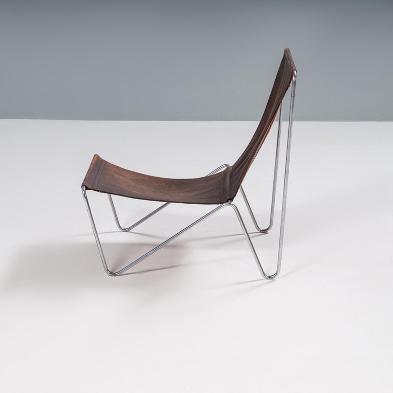 Verner Panton Brown Leather Bachelor Sling Armchair For Sale at 1stDibs
