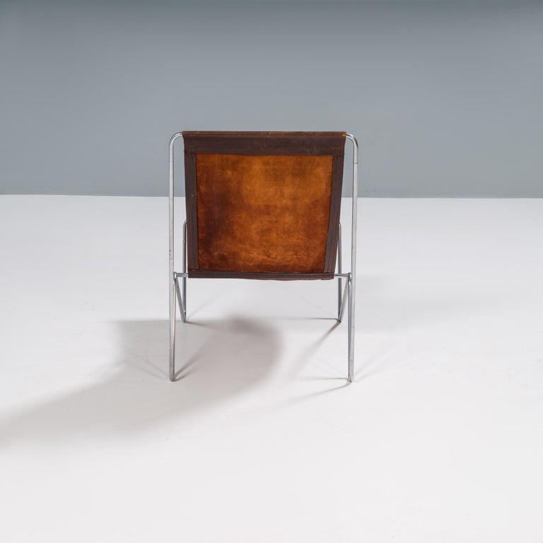 Verner Panton Brown Leather Bachelor Sling Armchair For Sale at 1stDibs