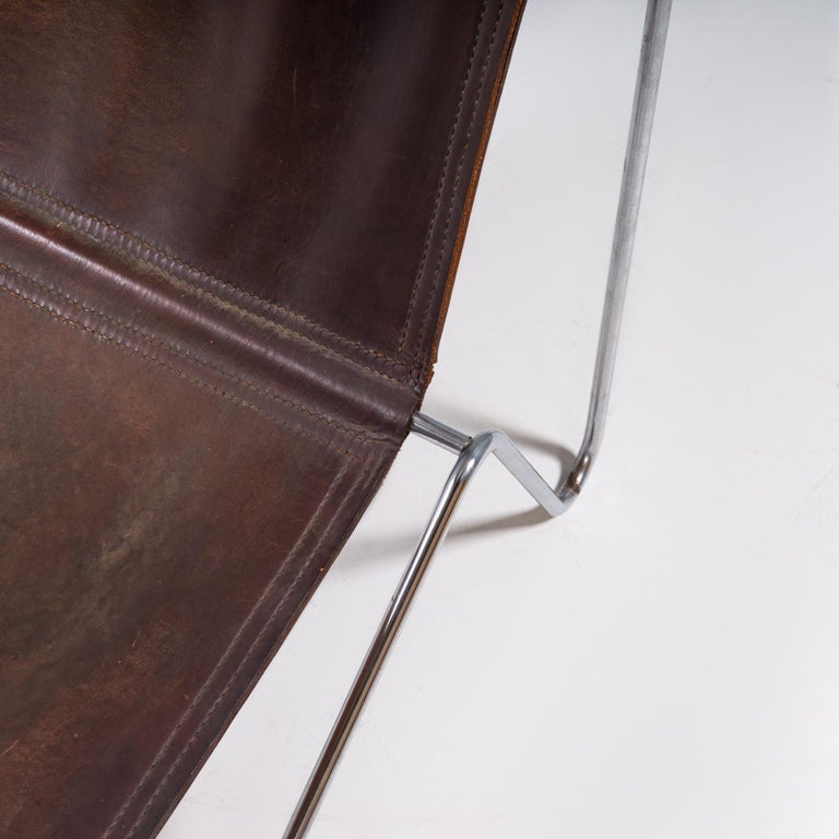 Verner Panton Brown Leather Bachelor Sling Armchair For Sale at 1stDibs