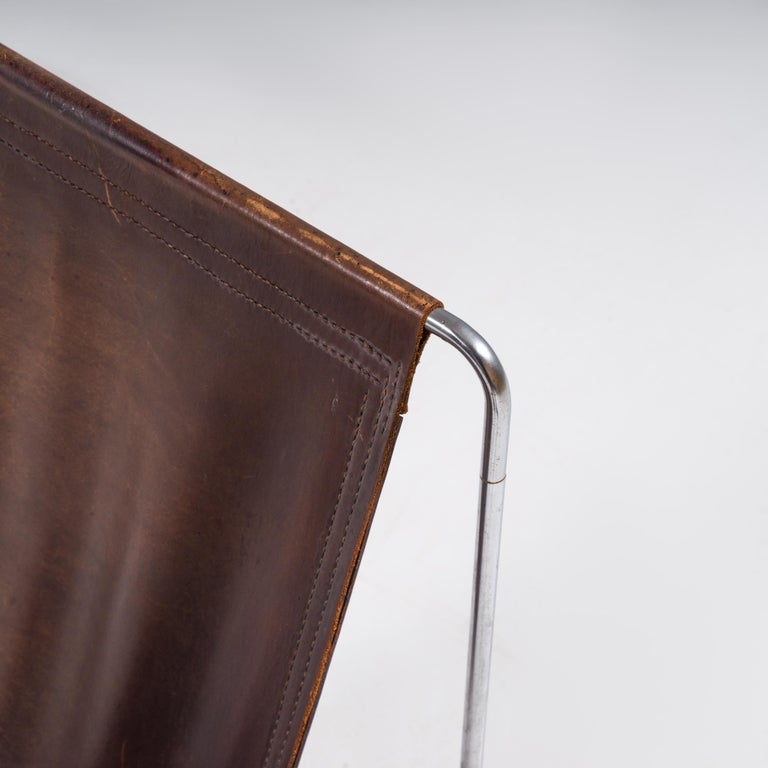Verner Panton Brown Leather Bachelor Sling Armchair For Sale at 1stDibs