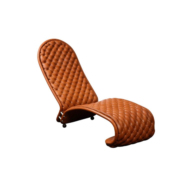 Verner Panton Chic Tufted Camel Leather Chaise, 1970s For Sale at 1stDibs