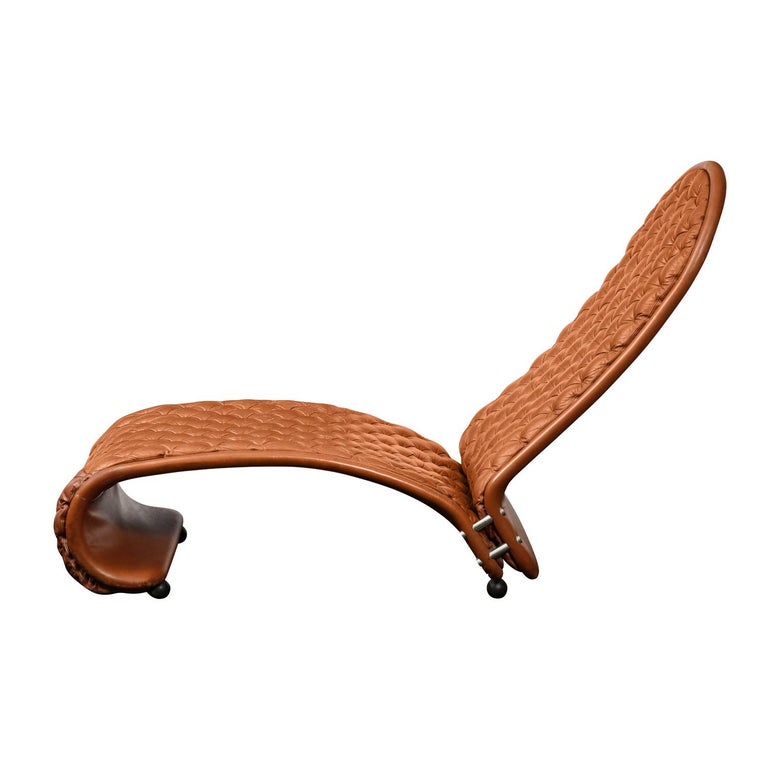 Verner Panton Chic Tufted Camel Leather Chaise, 1970s For Sale at 1stDibs