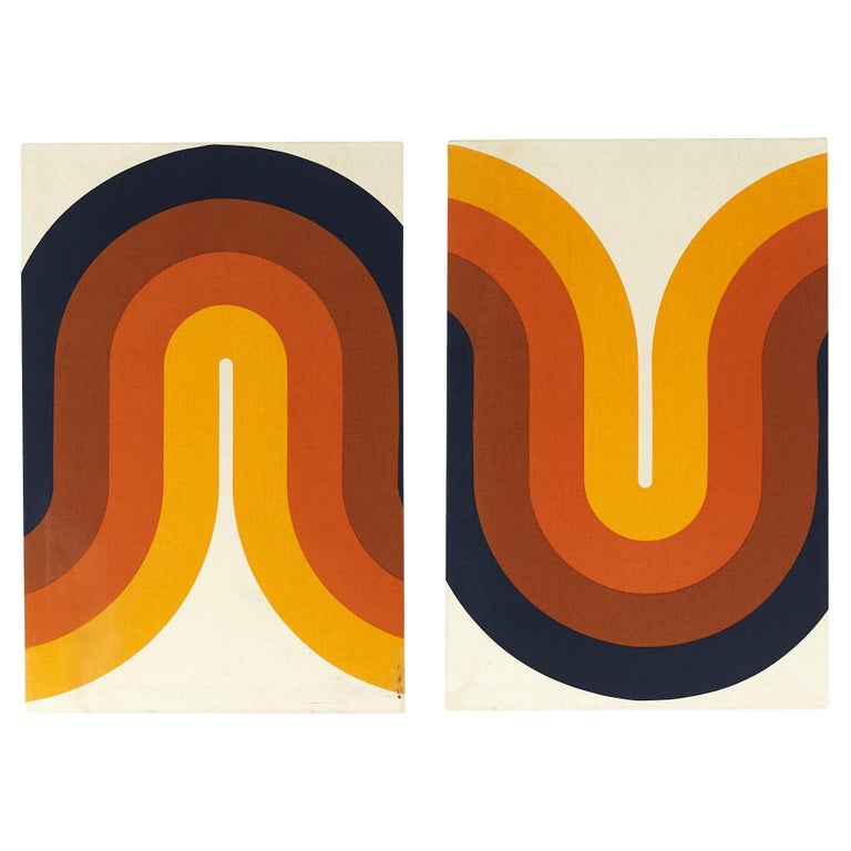 Verner Panton Mid-Century 2 Piece Fabric Art For Sale at 1stDibs