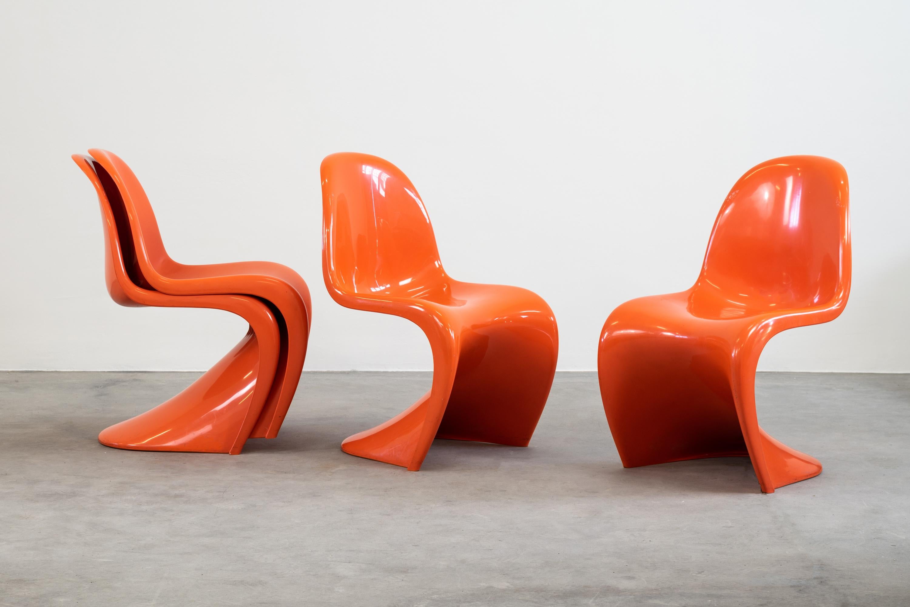 Verner Panton Set of Four Orange Panton Chairs by Herman Miller 1970s ...