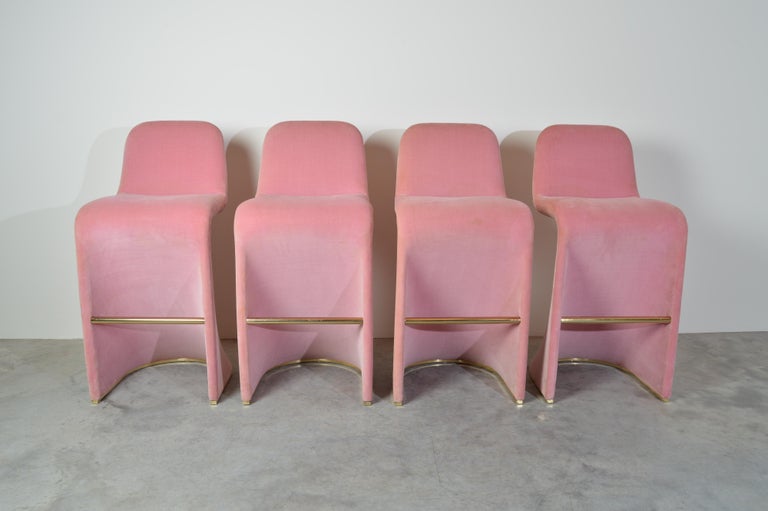 Verner Panton Style Bar Stools after Milo Baughman Velvet and Brass ...