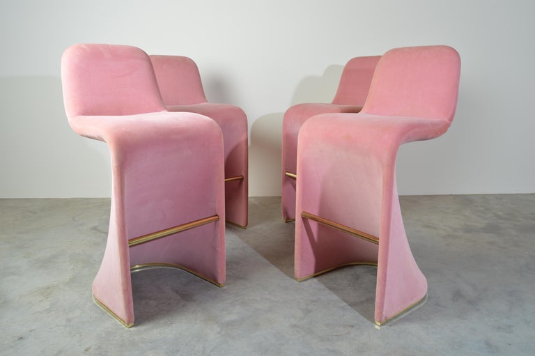 Verner Panton Style Bar Stools after Milo Baughman Velvet and Brass ...