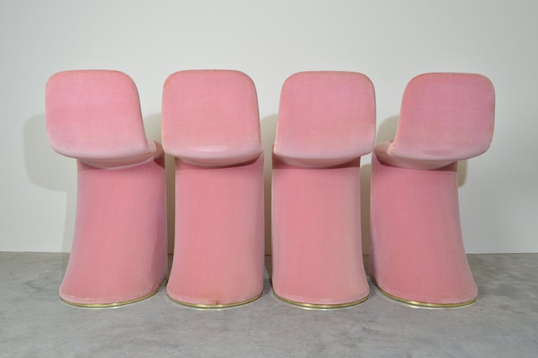 Verner Panton Style Bar Stools after Milo Baughman Velvet and Brass ...