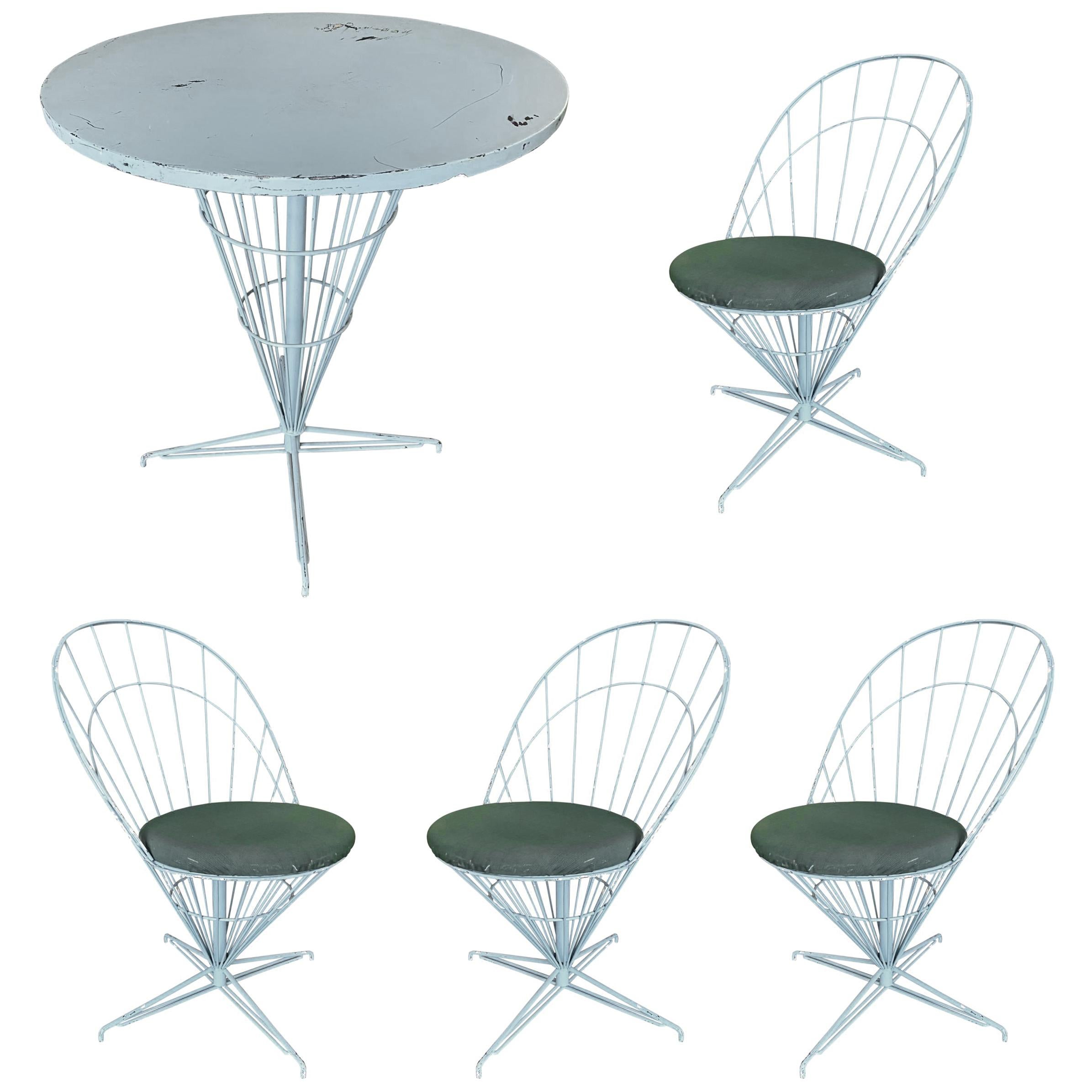 Verner Panton Style Wire "Cone" Chairs and Dining Table Patio Set at ...