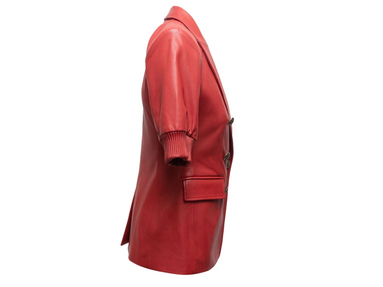 Veronica Beard Red Leather Short Sleeve Blazer For Sale at 1stDibs