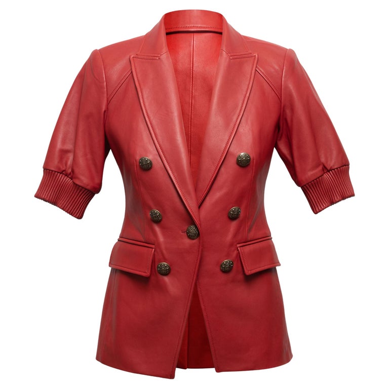 Veronica Beard Red Leather Short Sleeve Blazer For Sale at 1stDibs
