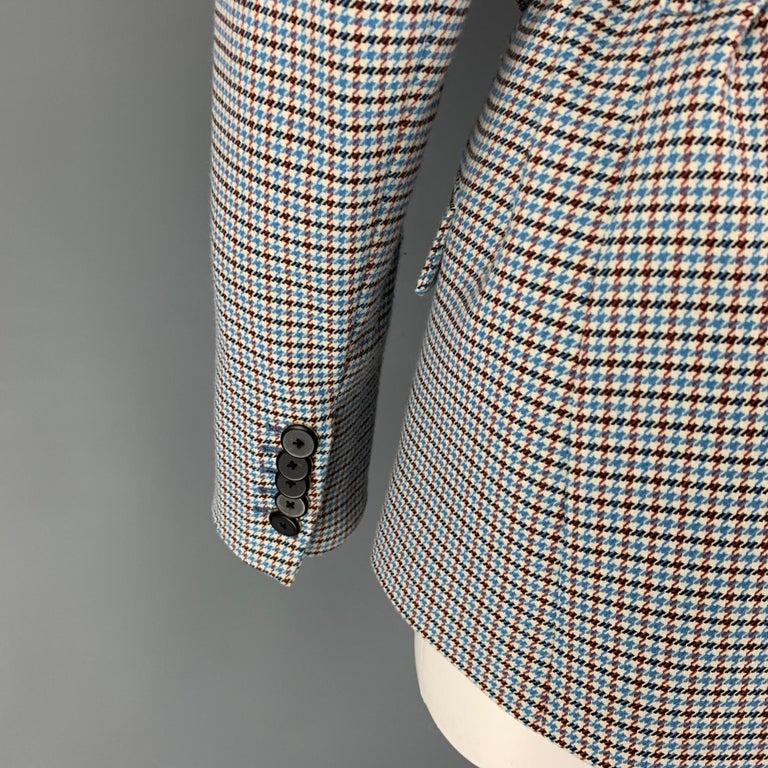 VERONICA BEARD Size 8 Blue Cream Brown Houndstooth Jacket Blazer For Sale at 1stDibs