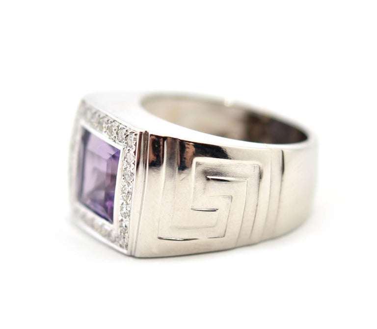 Versace 18 Karat White Gold, Amethyst and Diamond Cocktail Ring at 1stDibs