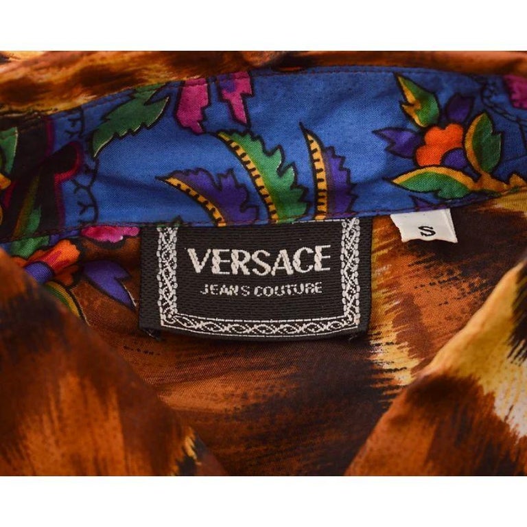 Versace 1990's Paisley and Leopard Print Pure Silk Baroque Shirt For ...