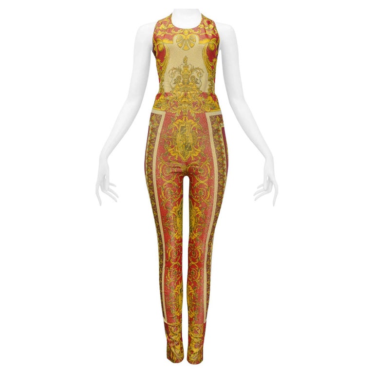 Versace 1992 Red and Gold Metallic Spandex Baroque Ensemble For Sale at ...