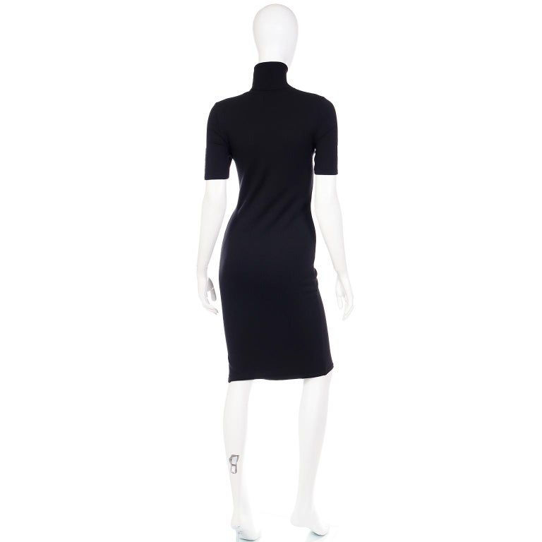 Versace 2008 Black Stretch Knit Bodycon Short Sleeve Turtleneck Dress ...