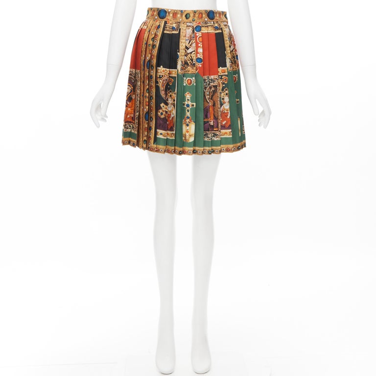 VERSACE 2018 Tribute Icons 1991 Runway Byzantine print pleated mini ...