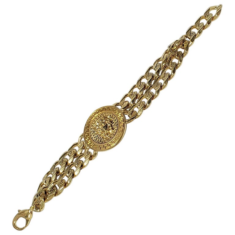 VERSACE 24K GOLD PLATED GREEK Key MEDUSA BRACELET at 1stDibs