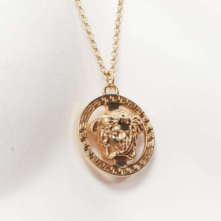 VERSACE 3D Medusa gold medallion coin pendant long necklace at 1stDibs