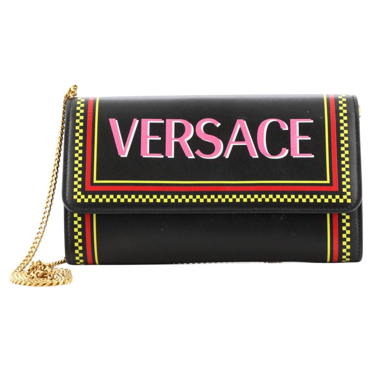 Versace 90s Vintage Logo Wallet on Chain Printed Leather For Sale at ...