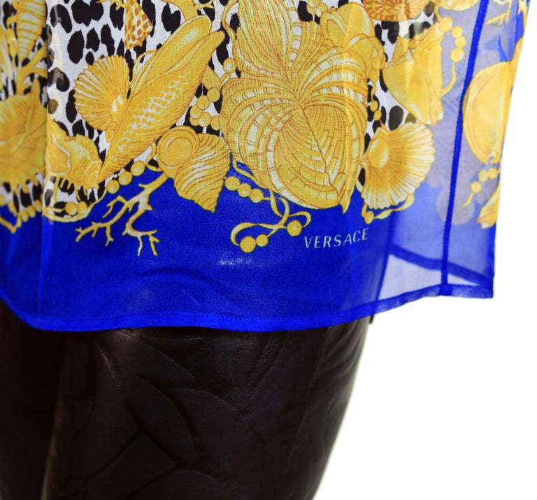 VERSACE ANIMAL and SEASHELL PRINT CHIFFON SILK OFF SHOULDER TOP For ...