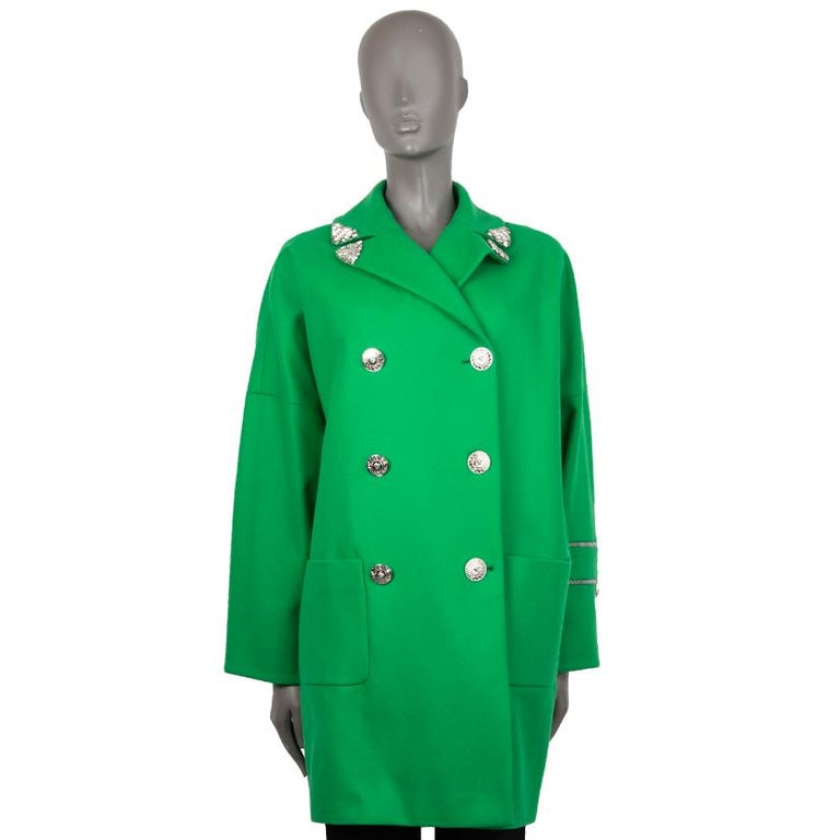 VERSACE apple green wool EMBELLISHED OVERSIZED DOUBLE BREASTED Coat ...
