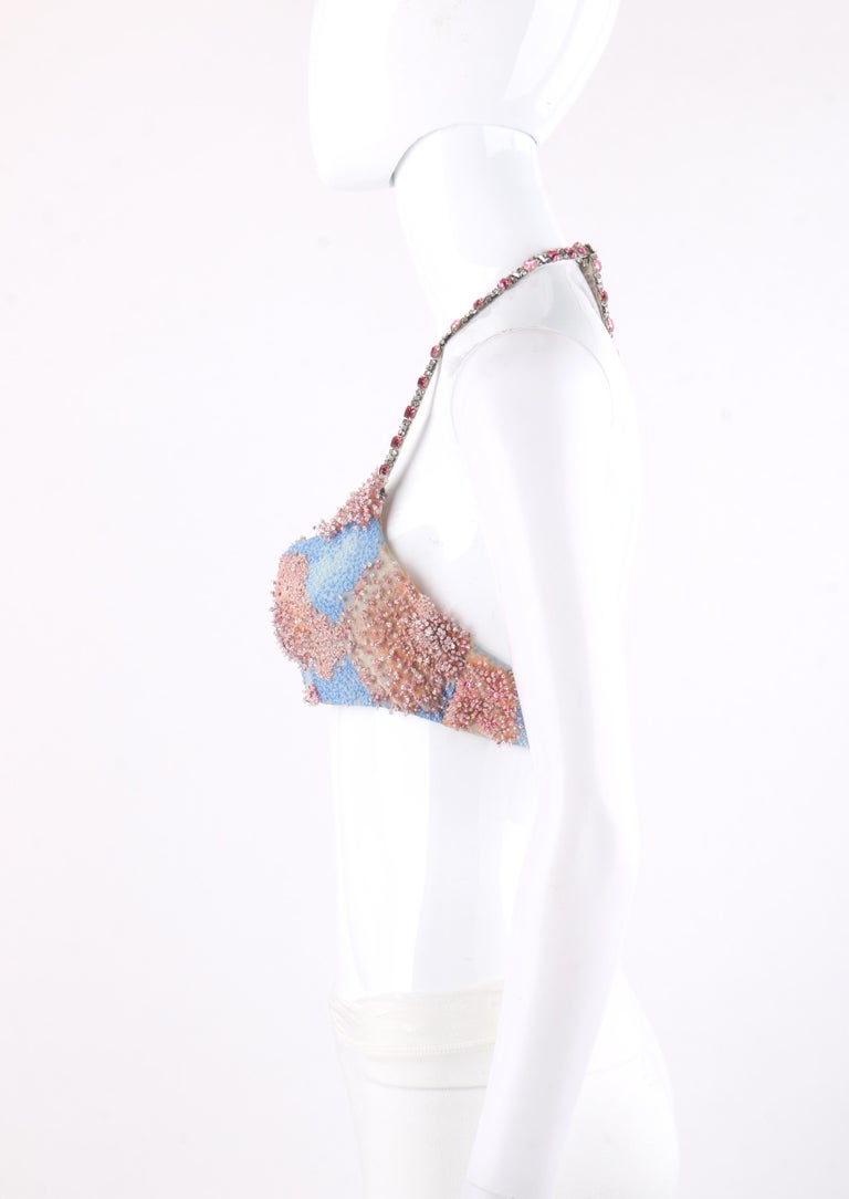 VERSACE ATELIER S/S 1992 Pink and Blue Silk Crystal Beaded Floral ...