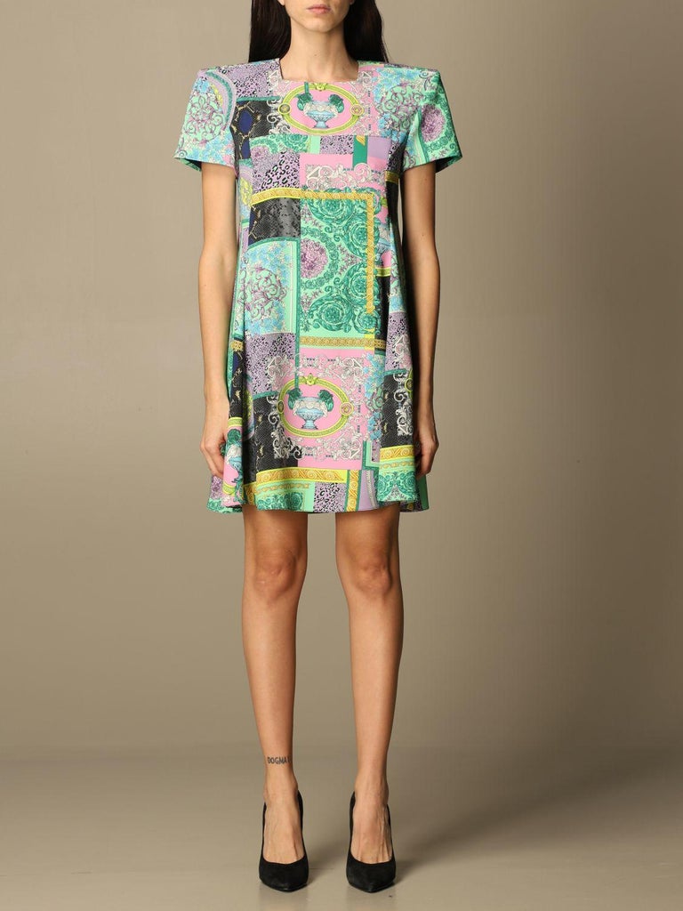 Versace Barocco Mosaic Green Patchwork Mini Dress Resort 2021 For Sale ...