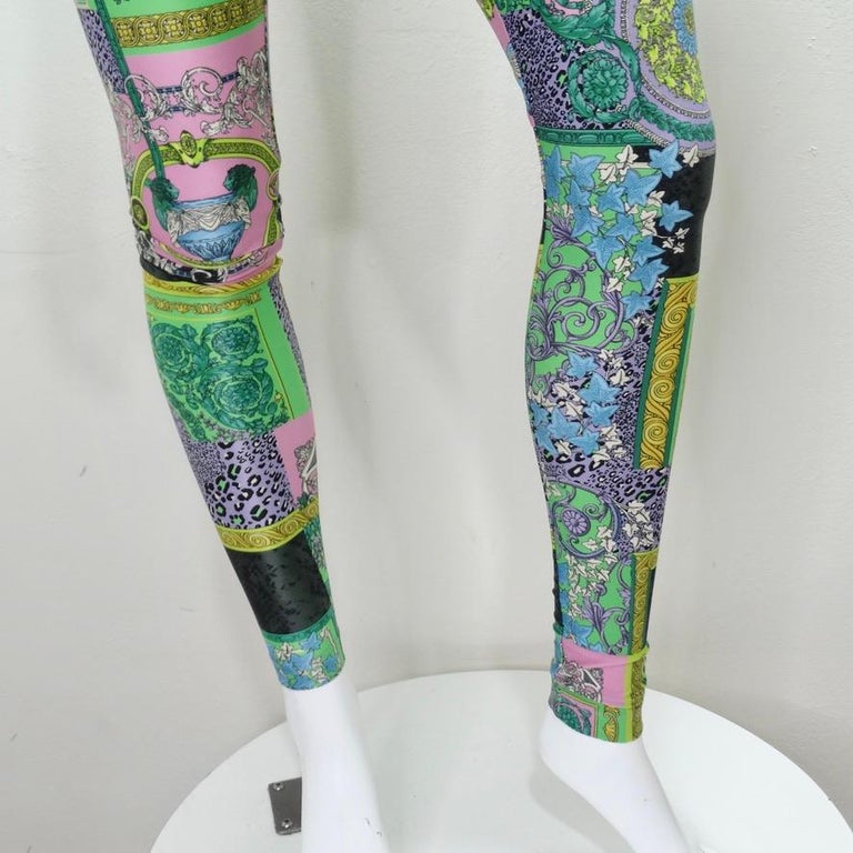 Versace Barocco Patchwork-Print Leggings For Sale at 1stDibs