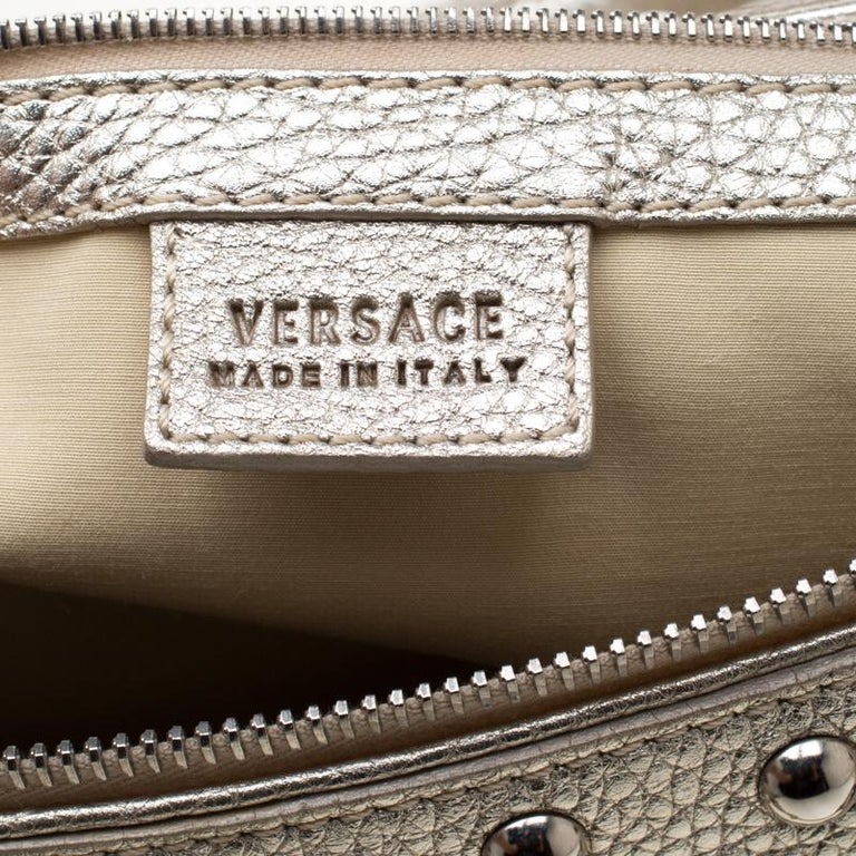 Versace Beige Metallic Signature Fabric and Leather Snap Out Of It ...