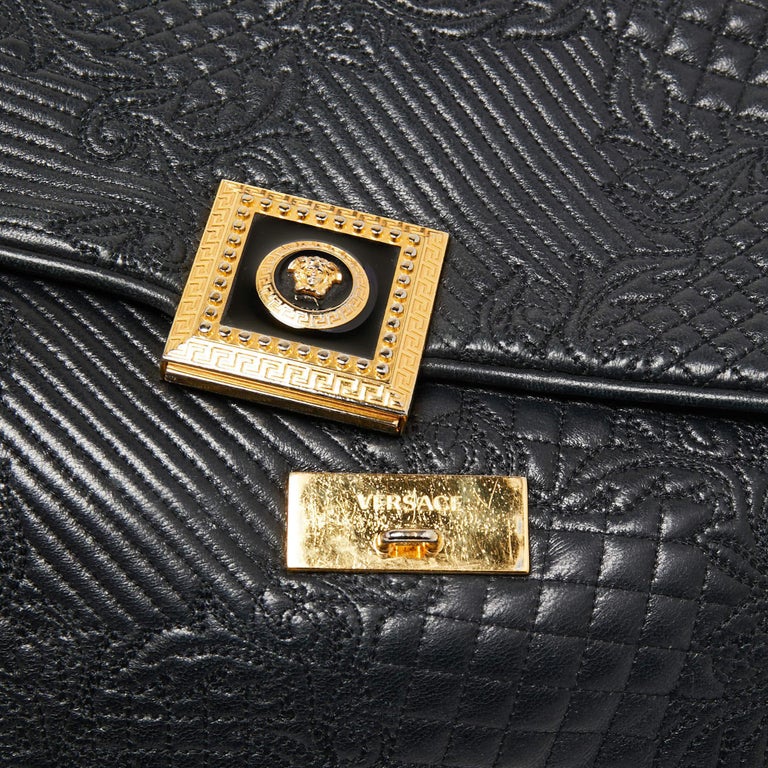 Versace Black Barocco Leather Flap Shoulder Bag For Sale at 1stDibs