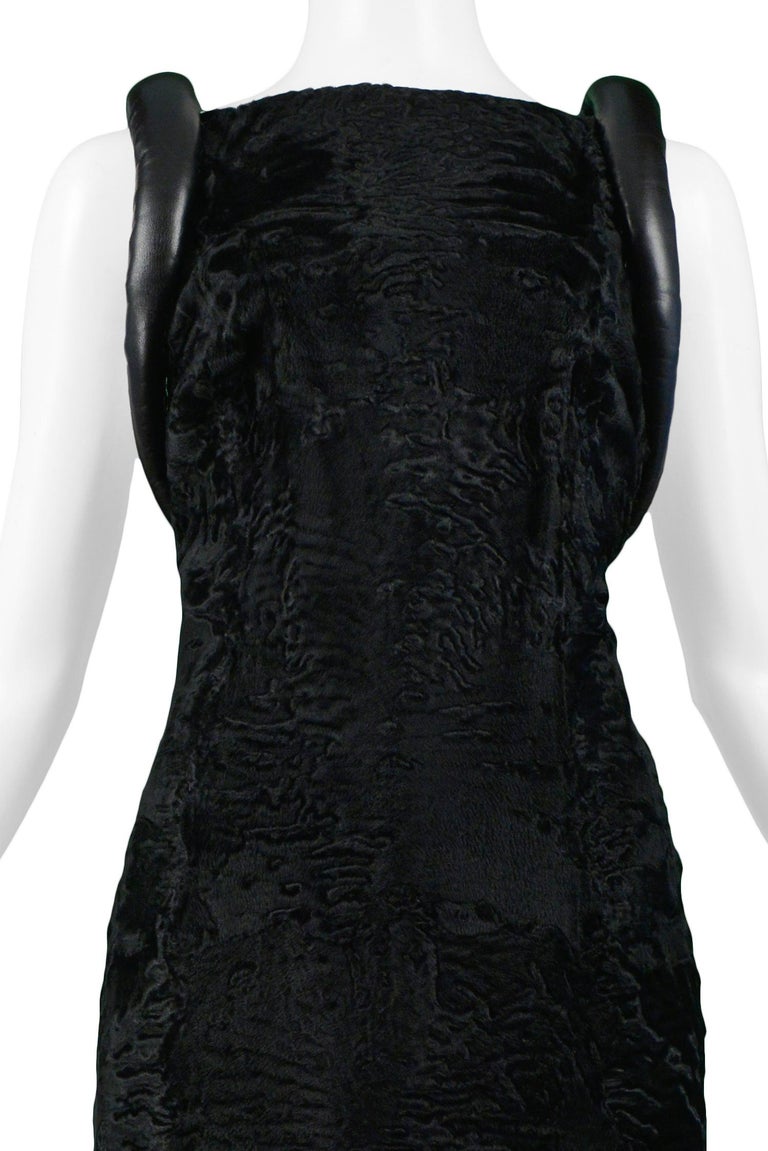 Versace Black Broadtail and Leather Couture Mini Dress 1997 at 1stDibs