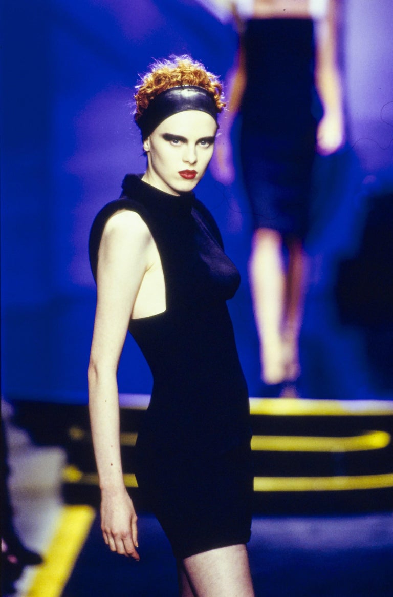 Versace Black Broadtail and Leather Couture Mini Dress 1997 at 1stDibs
