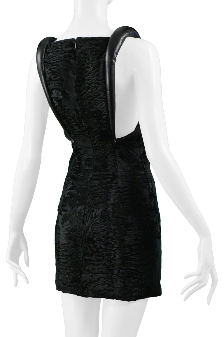Versace Black Broadtail and Leather Couture Mini Dress 1997 at 1stDibs