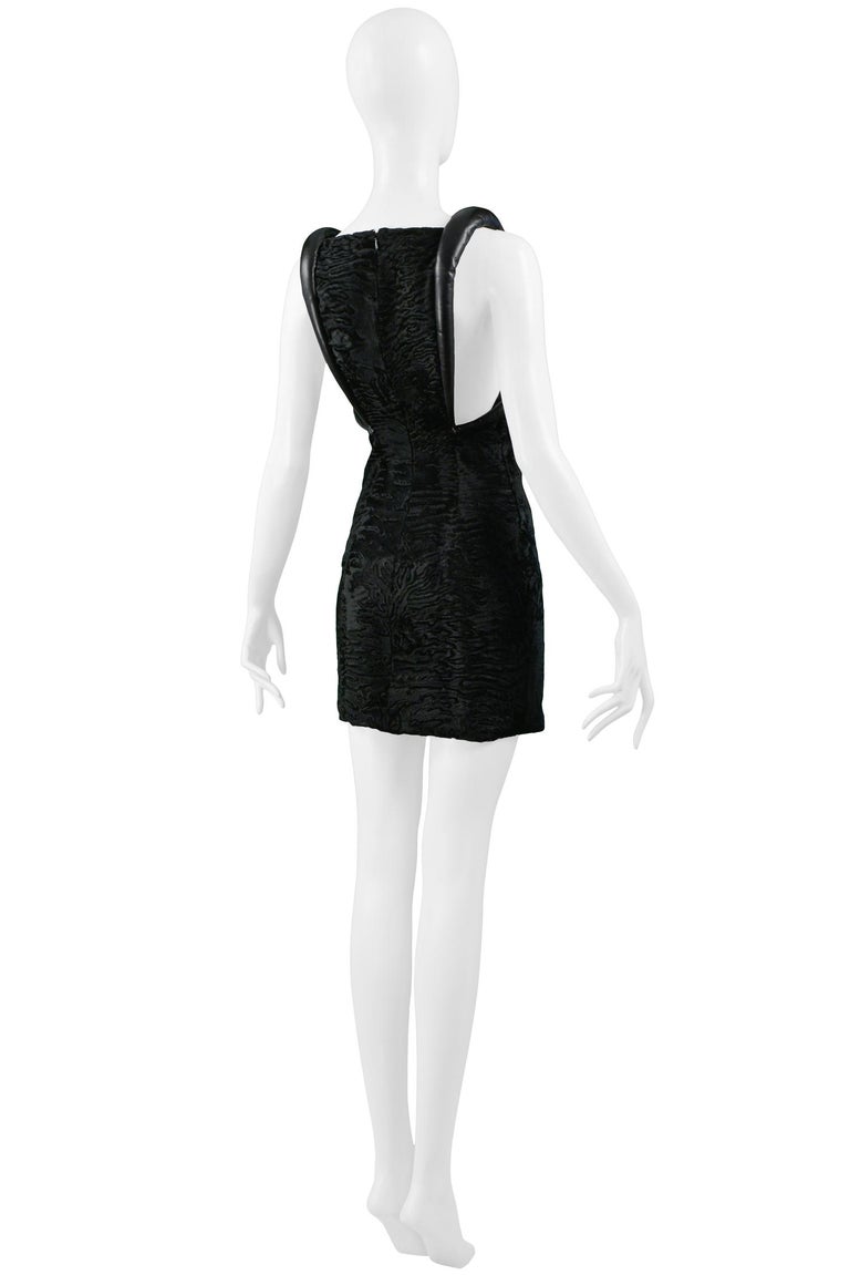 Versace Black Broadtail and Leather Couture Mini Dress 1997 at 1stDibs