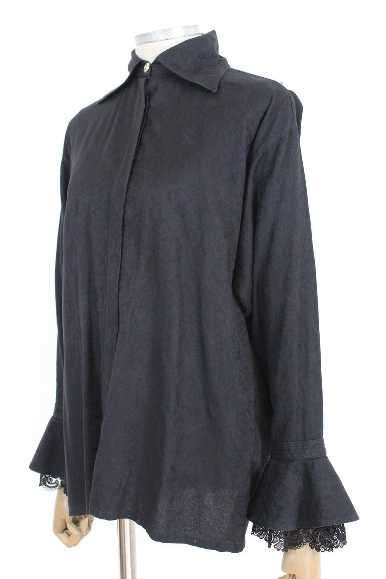 Versace Black Cotton Lace Damask Vintage Shirt 90s For Sale at 1stDibs