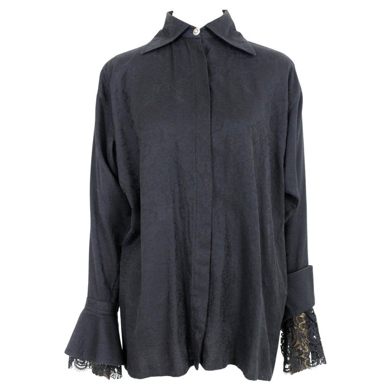 Versace Black Cotton Lace Damask Vintage Shirt 90s For Sale at 1stDibs